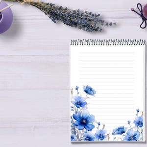 Blue Flower Printable Stationery-watercolor Flower Stationary-digital ...