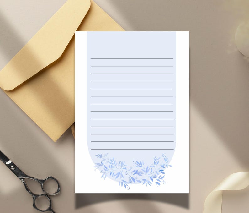 Flower Printable Writing Paper Bundle-blue Floral Stationary ...