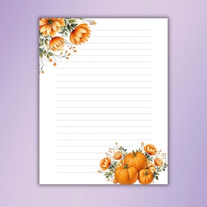 Pumpkin With Flowers Stationery,autumn Printable Stationary,pen Pal ...