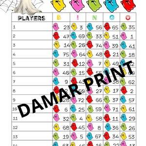 Cute Ghost Bingo Boards Printable Set spooky Bingo Theme 15 Lines 75 ...