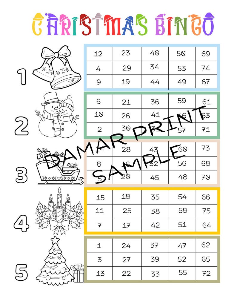 Coloring Christmas Bingo Boards - Instant Download -printable Winter ...