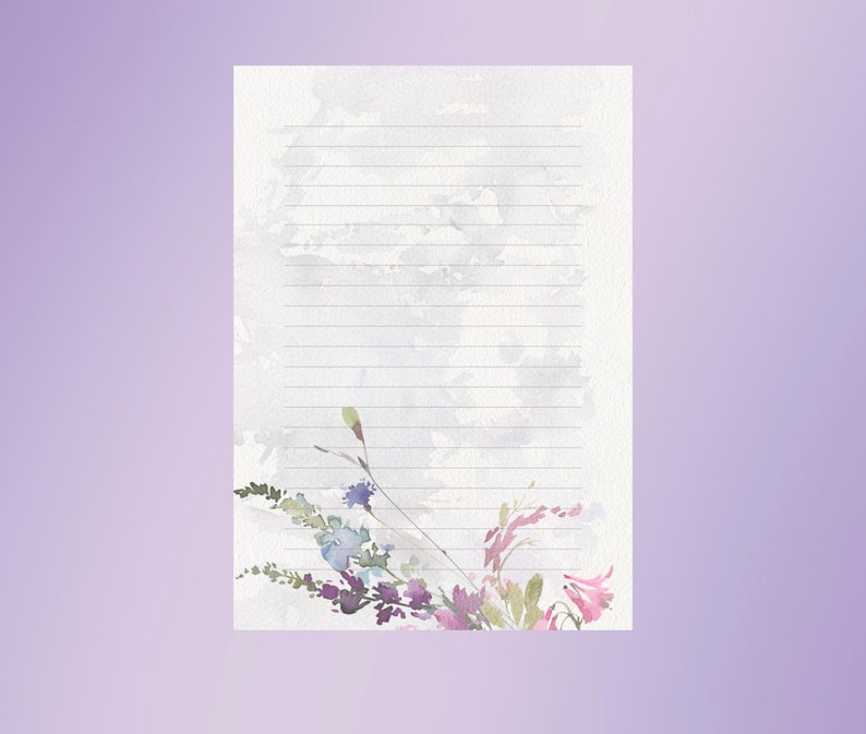 Watercolor Flower Printable Stationery,wildflower Stationary Floral ...