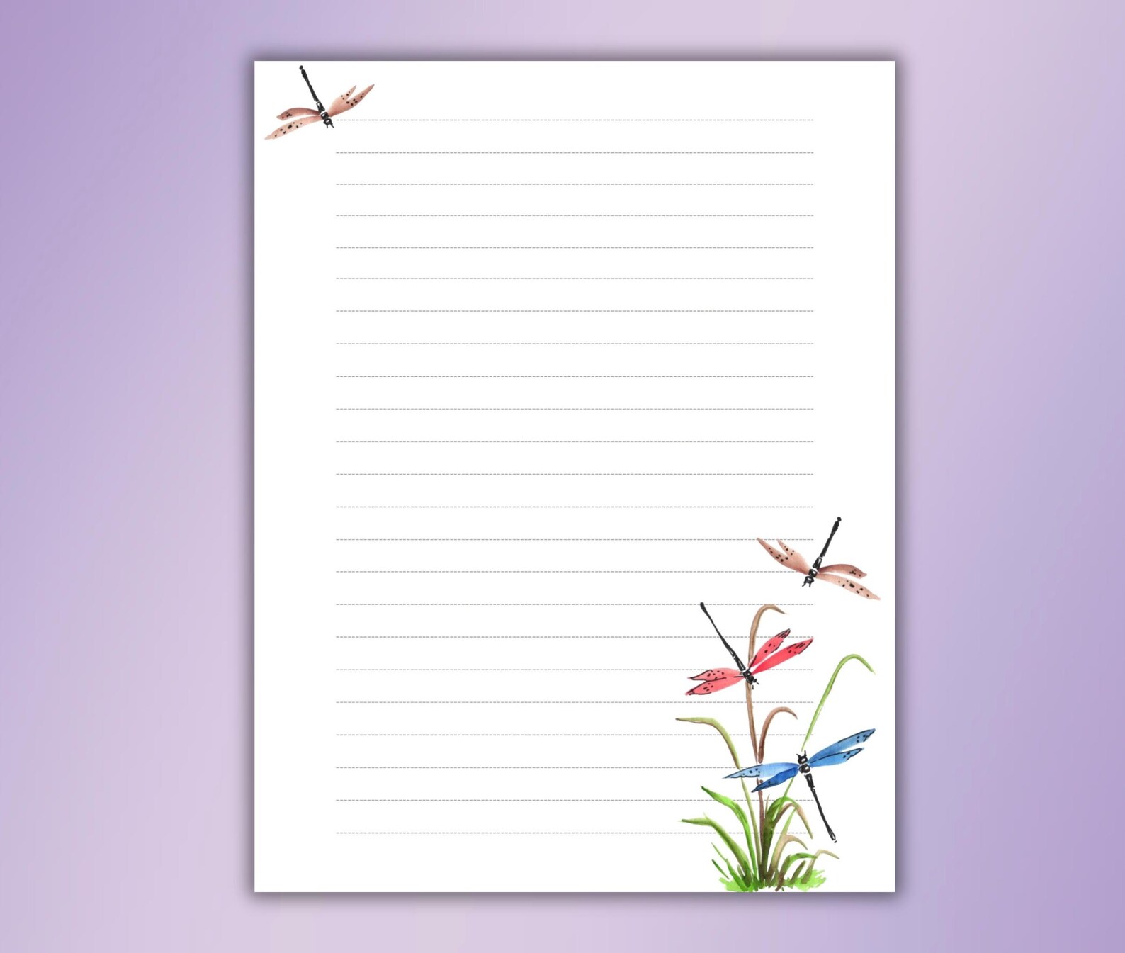 Dragonfly Printable Stationery Cute Notepaper-floral Printable ...