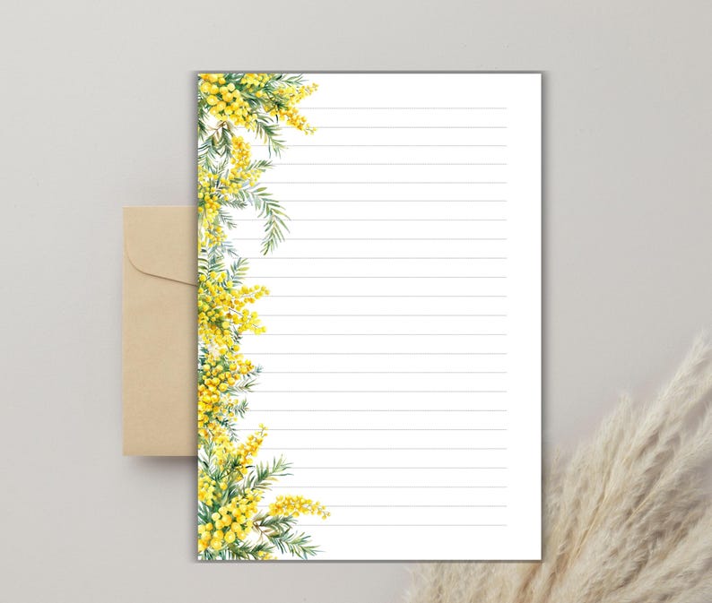 Mimosa Printable Stationery-spring Flower Writing Paper Set Unlined ...