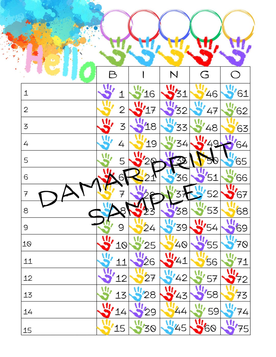 Hello Bingo Boards - Instant Download -15 Lines-colour Printable Bingo ...