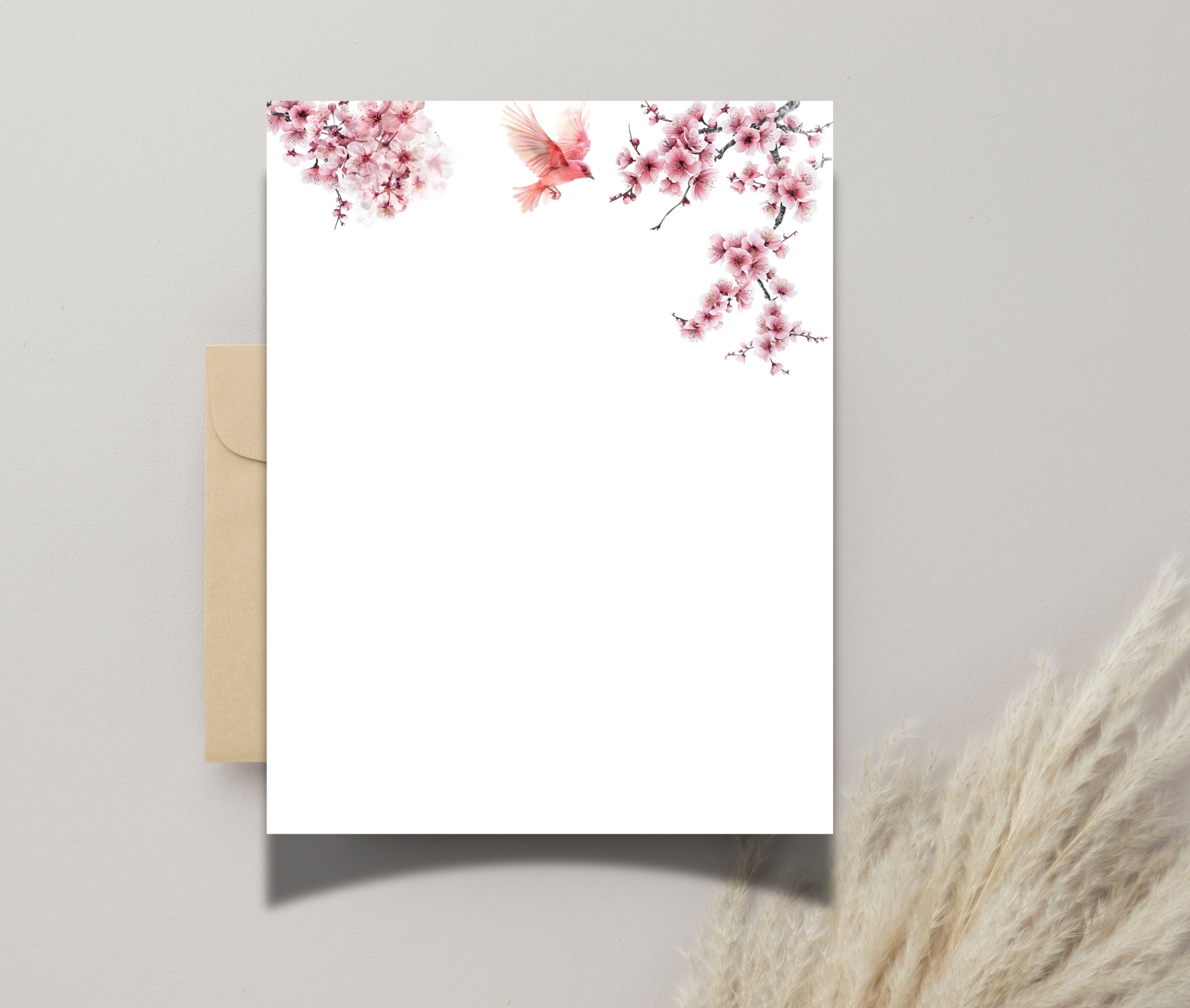 Cherry Blossom and Bird Printable Sationery-sakura Writing Paper Set ...