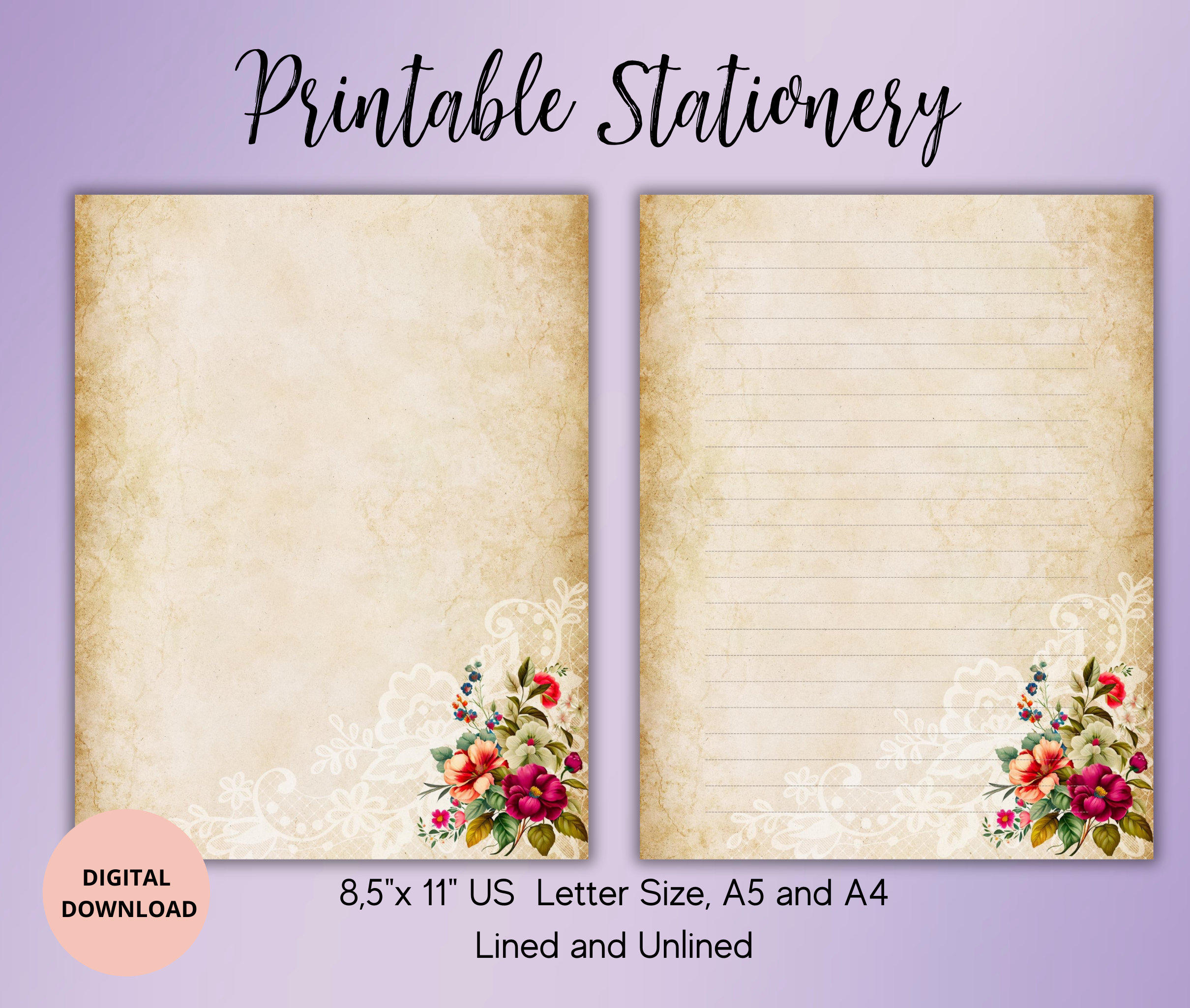 Vintage Old Printable Stationery Letter Sheets,flower Stationary,penpal ...