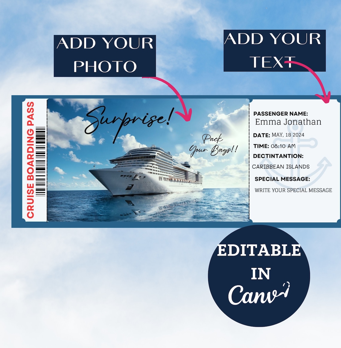Editable Cruise Ticket Fully Customizable-print Surprise Gift Cruise ...