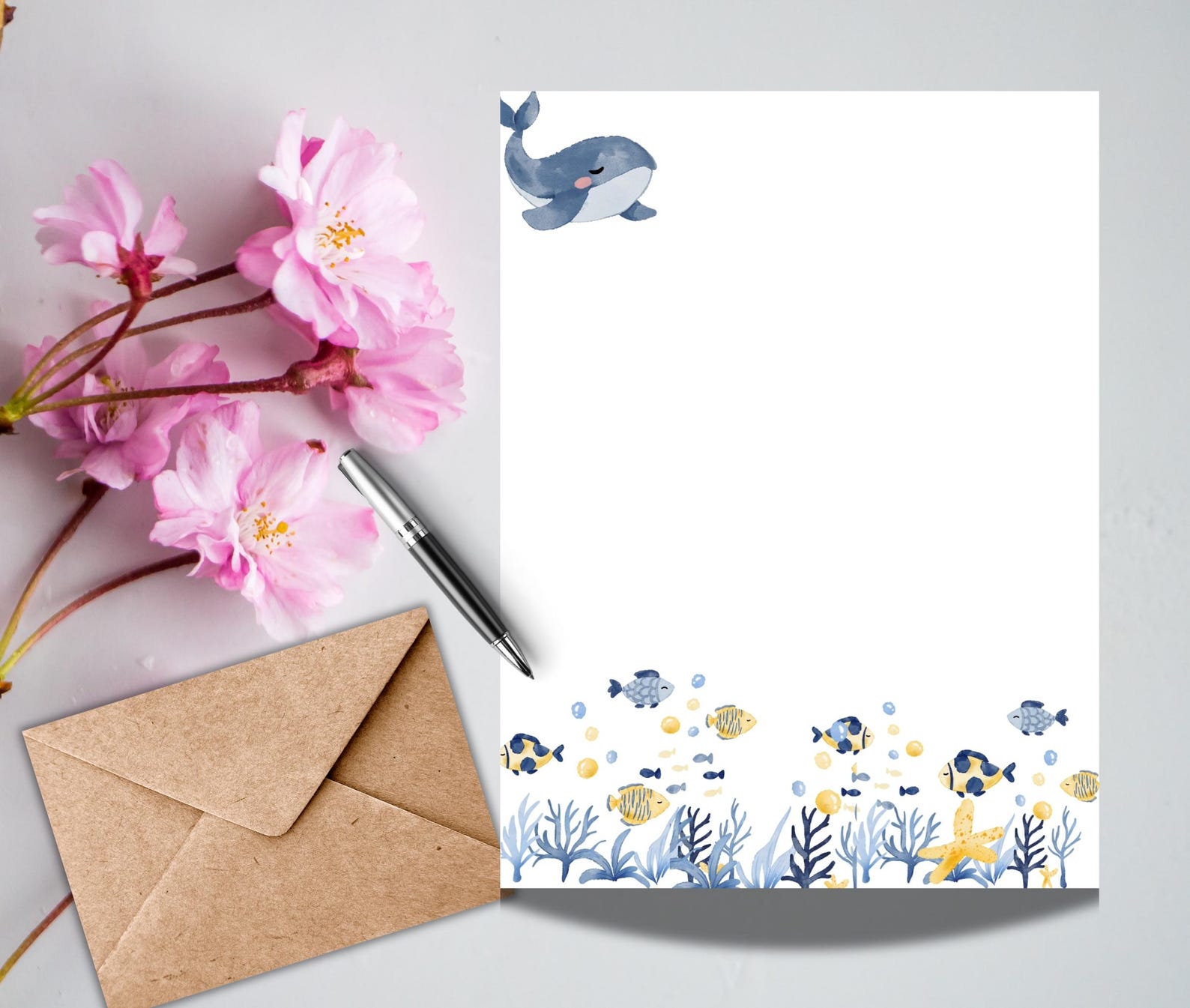 Sea Writing Set ,marine Printable Stationery,watercolor Writing Paper ...