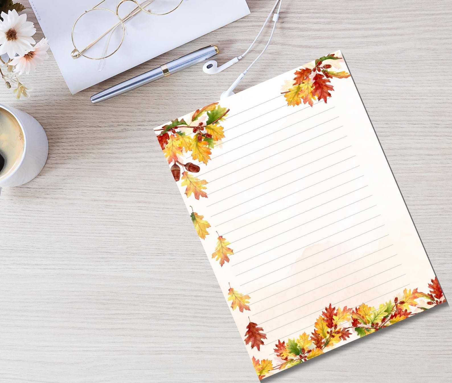 Autumn Printable Stationery,fall Leaves Digital Letter,stationary ...