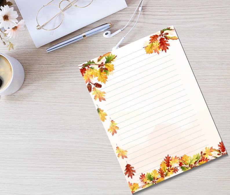 Autumn Printable Stationery,fall Leaves Digital Letter,stationary ...