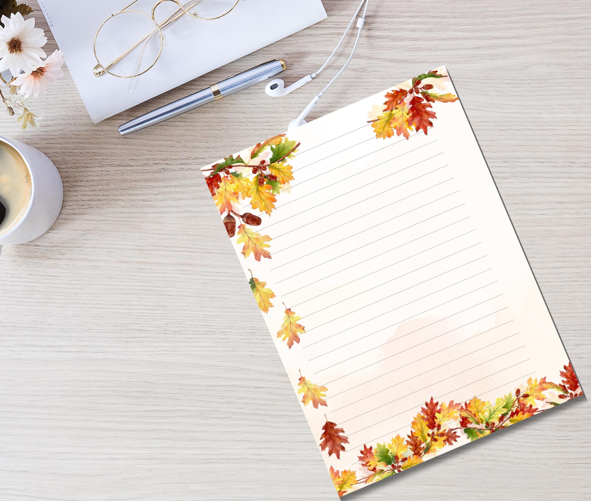 Autumn Printable Stationery,fall Leaves Digital Letter,stationary ...