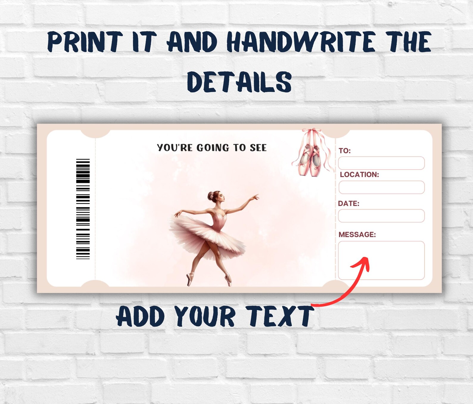 Personalized Ballet Surprise Ticket-ballet Ticket Editable Template ...