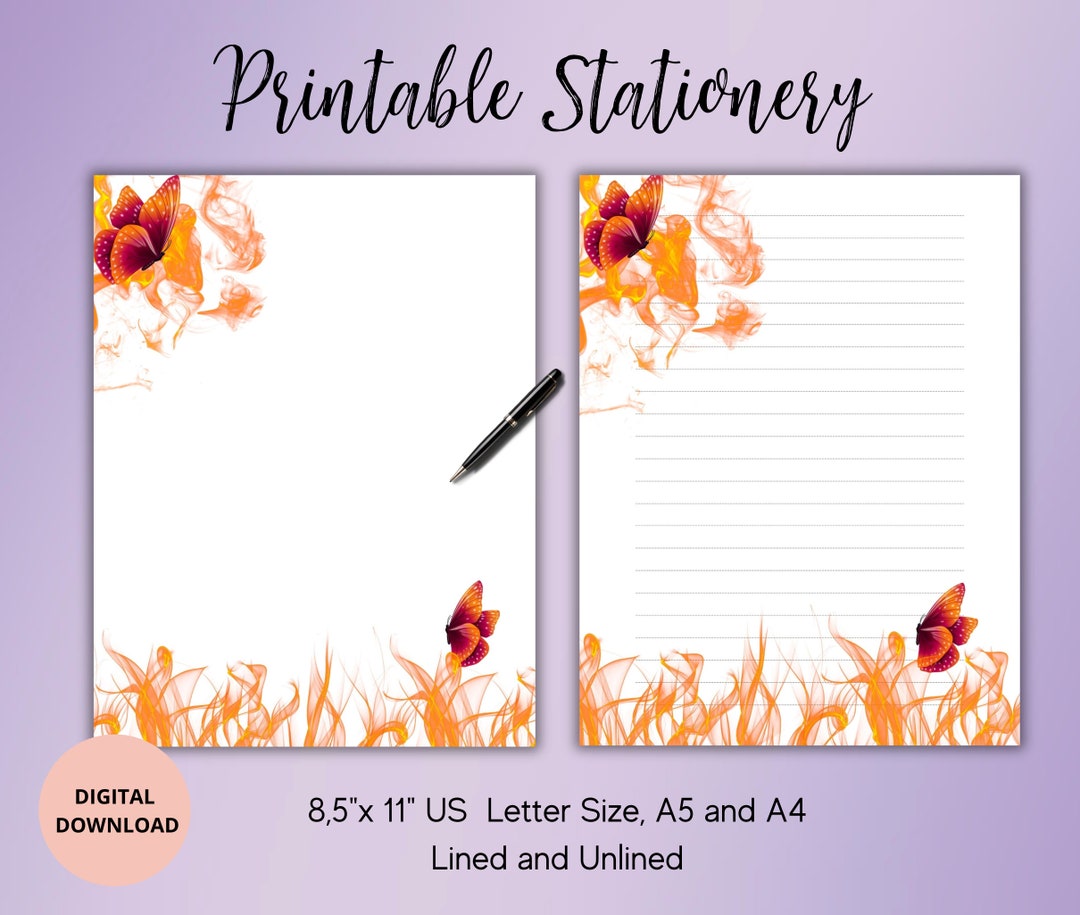 Butterfly Printable Stationery,watercolor Stationary,digital Stationary ...