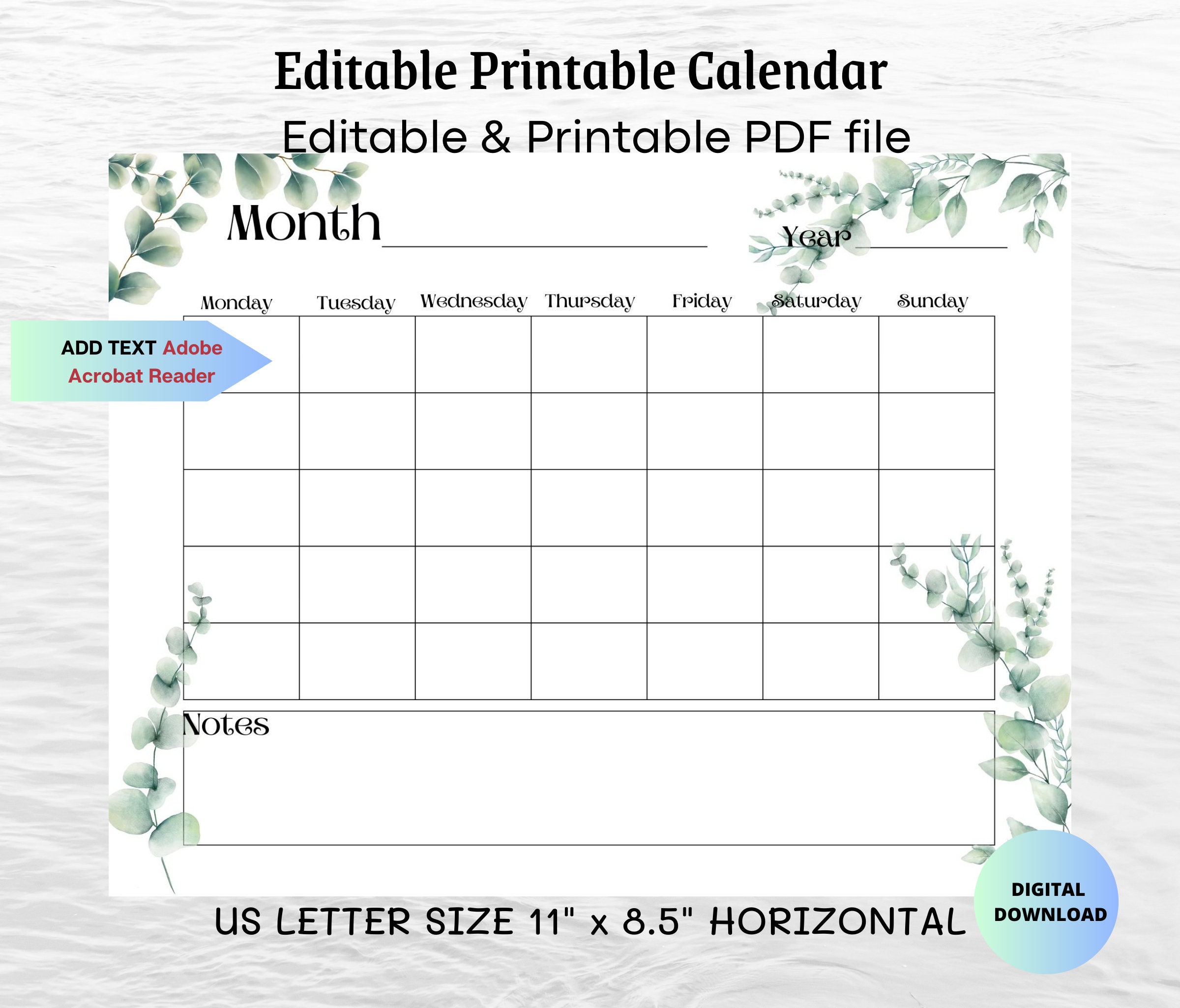 Blank Month Calendar-open Calendar Landscape-printable Editable ...