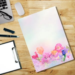 Spring Flowers With Birds Printable Stationery-tulip Writing Paper Set ...