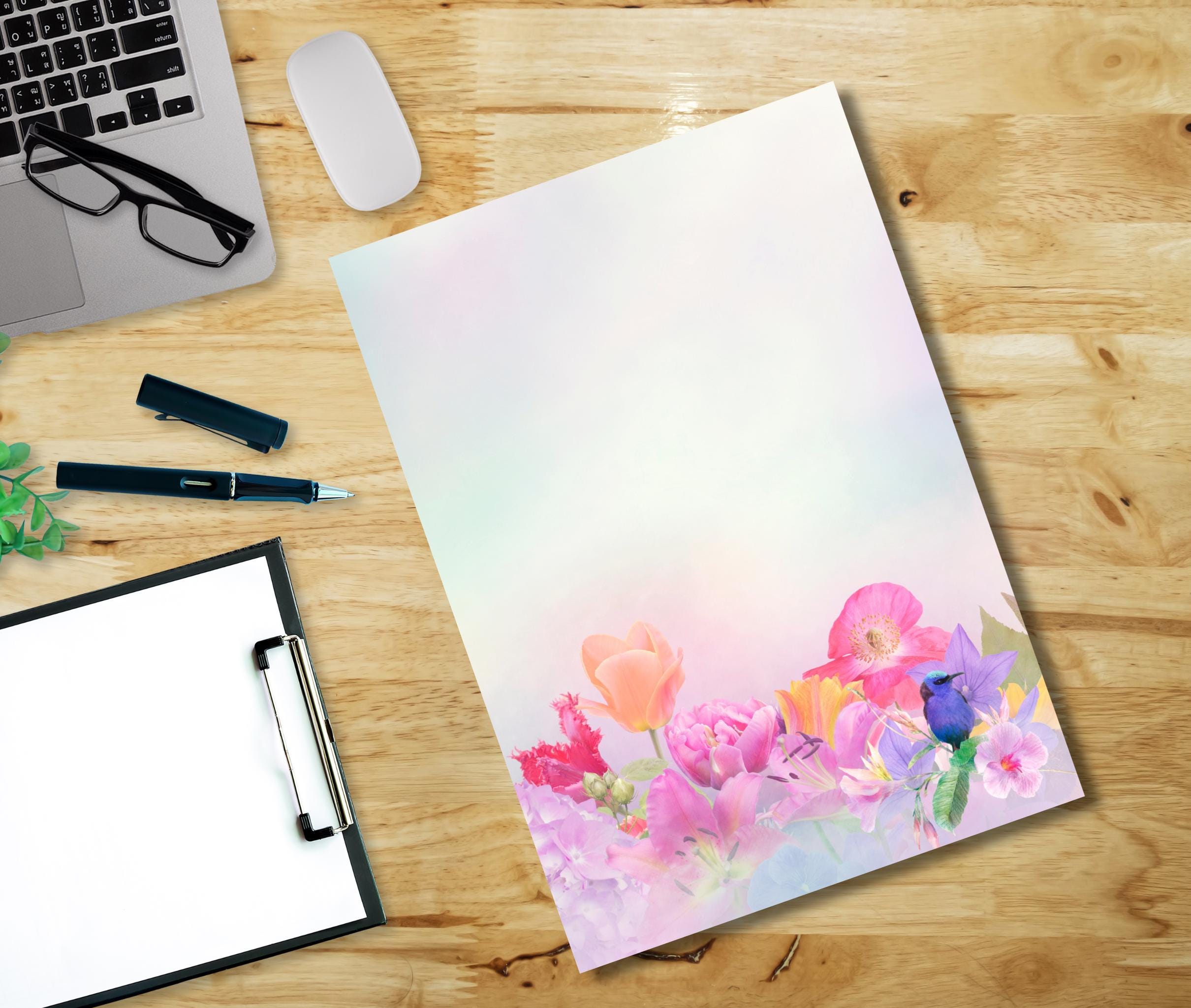 Spring Flowers With Birds Printable Stationery-tulip Writing Paper Set ...