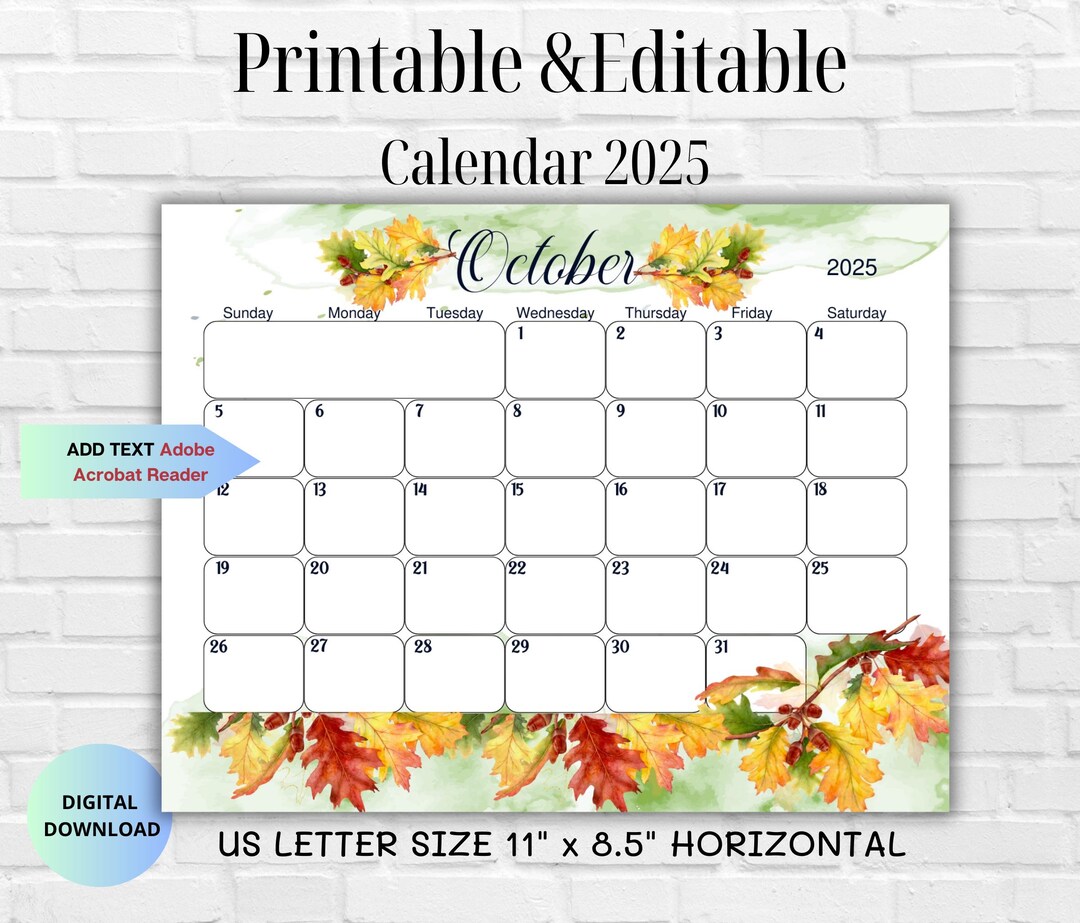 Editable October 2025 Calendar Printable Kids Calendar Classroom -fall ...