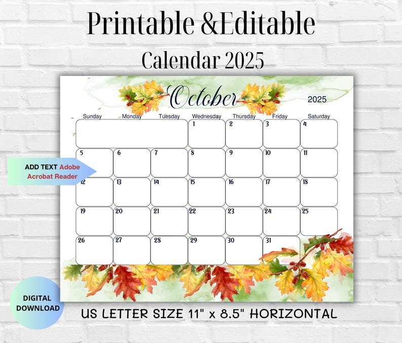 Editable October 2025 Calendar Printable Kids Calendar Classroom -fall ...
