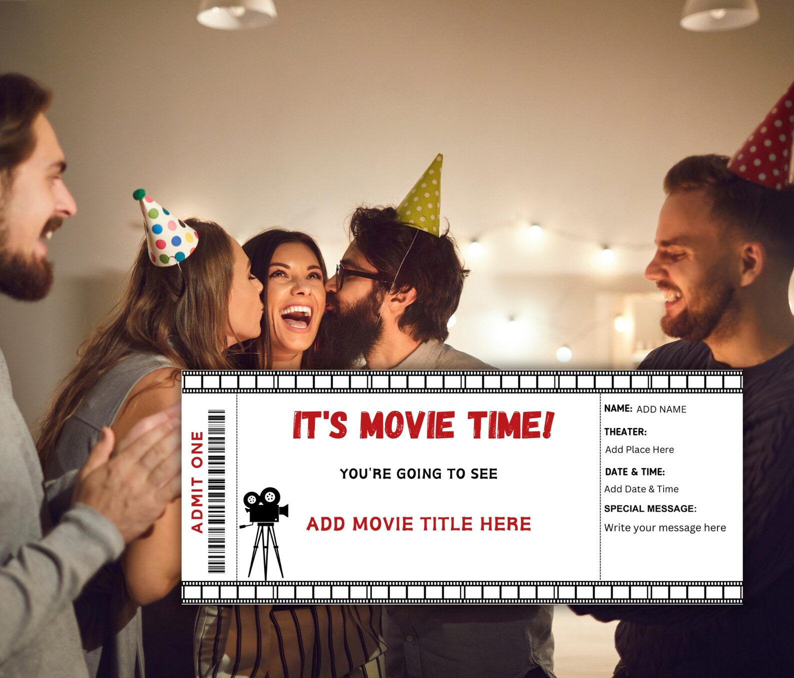 Movie Night Editable Ticket-editable Movie Voucher-custom Movie Ticket ...