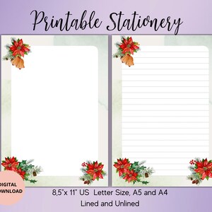 Christmas Poinsettia Printable Stationery-christmas Flower Writing ...