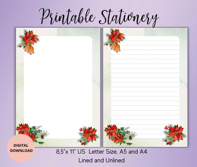 Christmas Poinsettia Printable Stationery-christmas Flower Writing ...