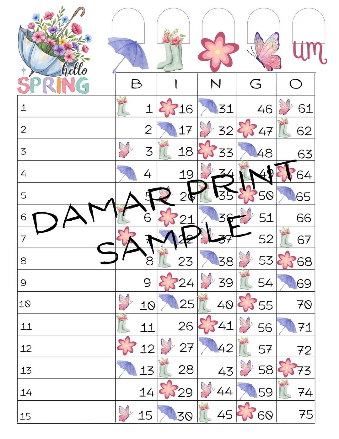 Spring Printable Bingo Boards-instant Download -spring Bingo Boards ...