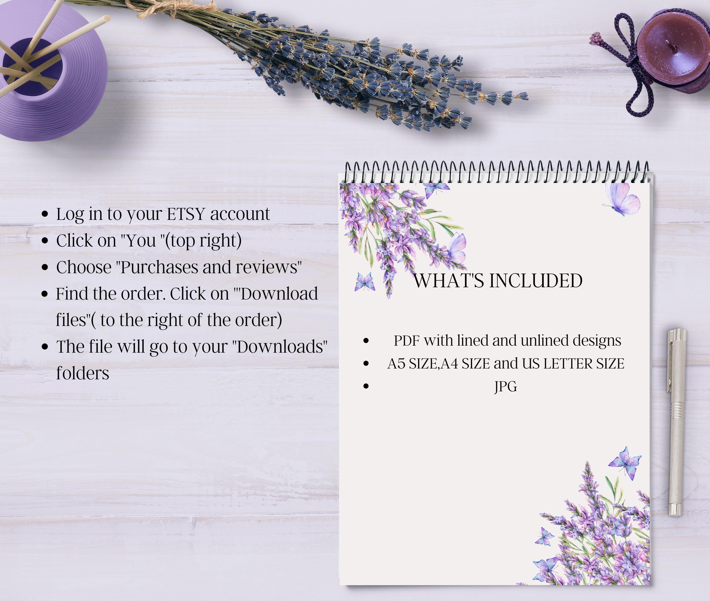 Lavender With Butterflies Printable Stationery-flower Penpal Supplies ...