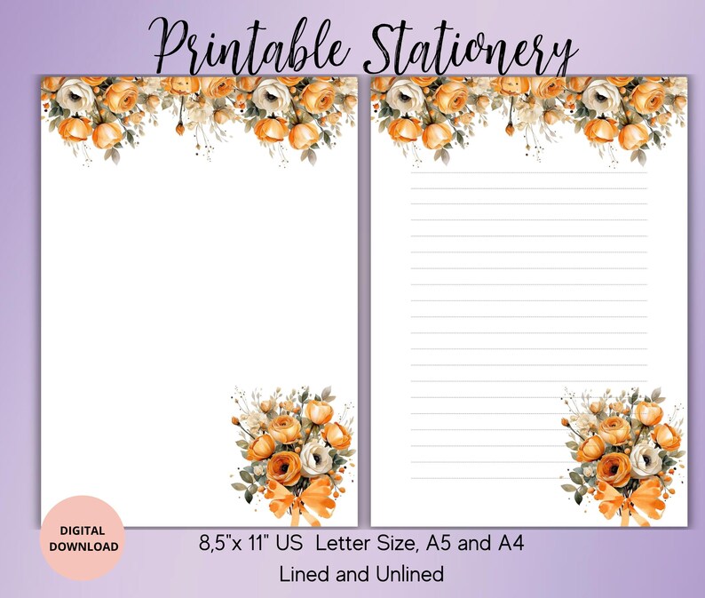 Printable Stationary,flower Stationary,floral Writing Paper Set A4,A5 ...