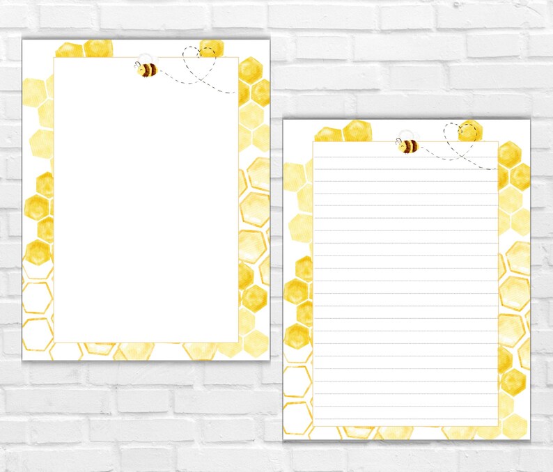 Bee With Flower Printable Stationery-bee Honey Writing Paper Unlined ...