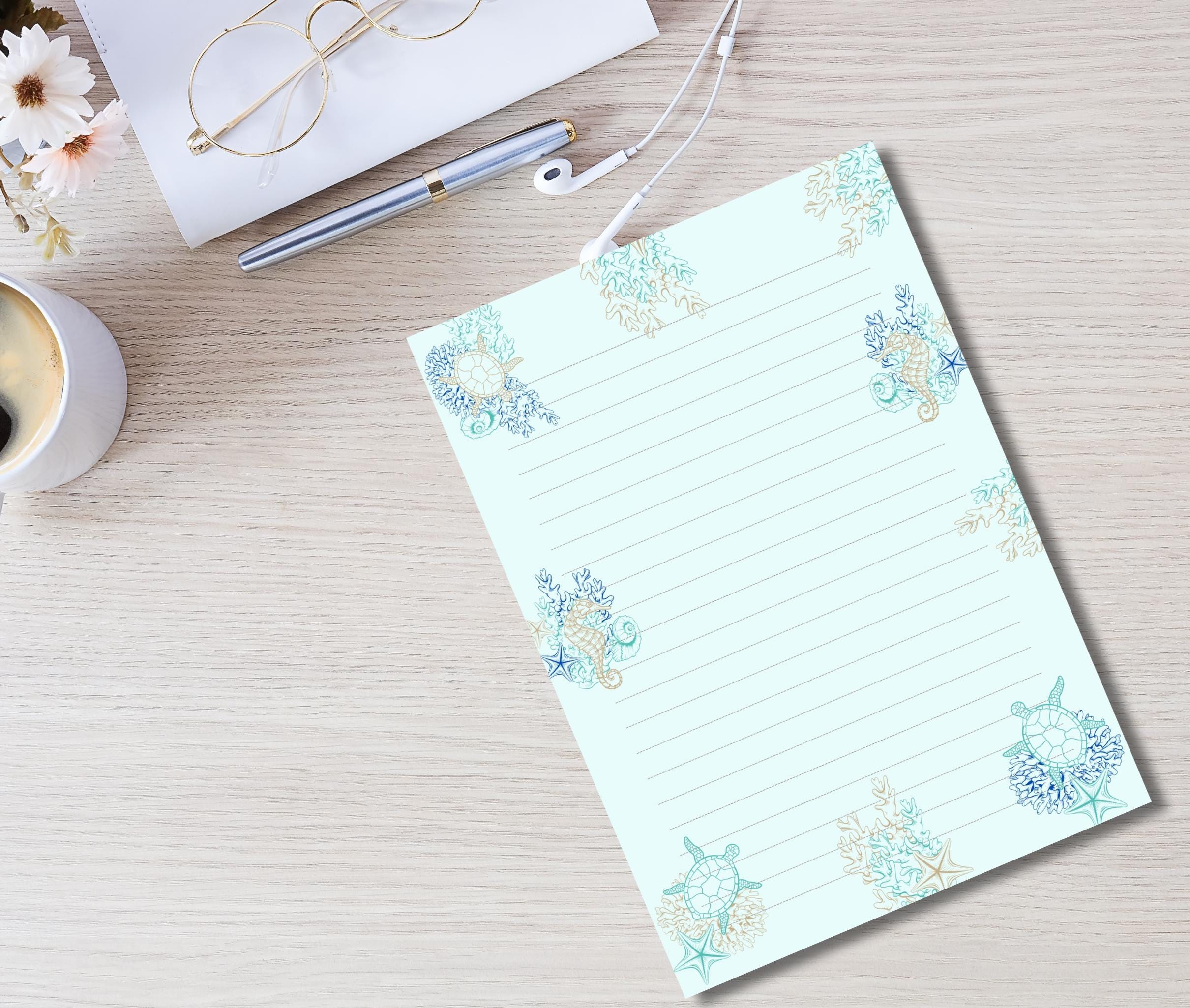 Sea Turtle Printable Stationery-marine Writing Paper Unlined Lined A5 ...