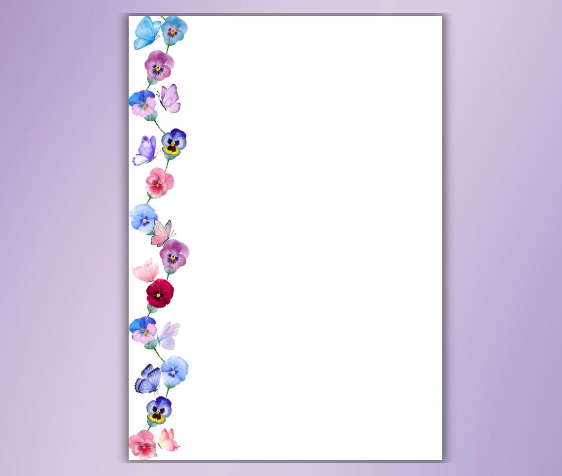 Pansies With Butterflies Printable Stationery-flower Writing Paper ...