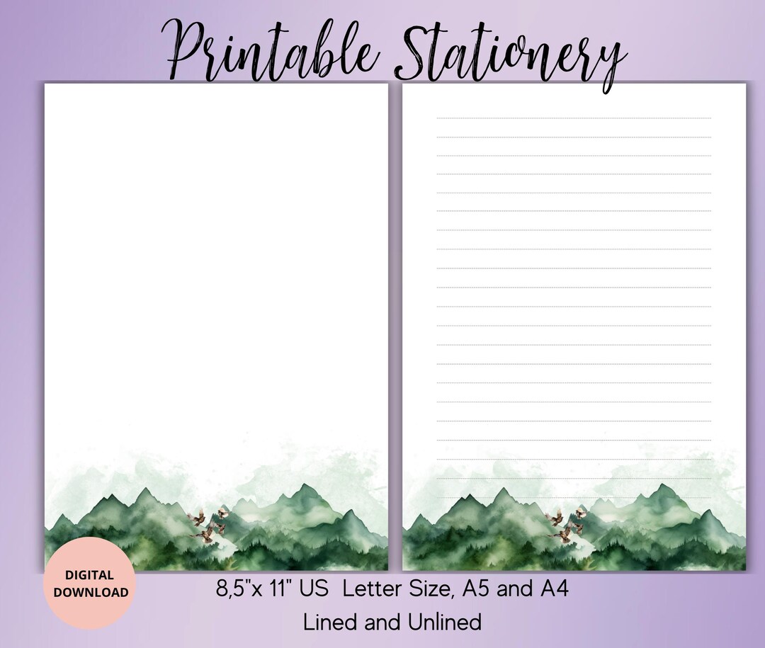Watercolor Mountains Printable Stationery-wildlife Writing Paper ...