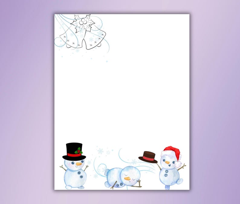 Snowman Printable Stationery,christmas Printable Stationery,holiday ...