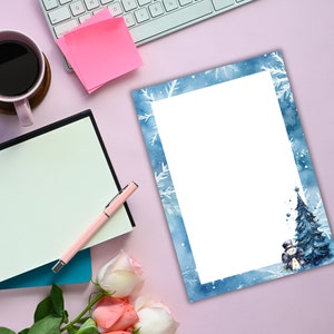 Blue Winter Printable Stationery-christmas Tree Snowman Writing Paper ...