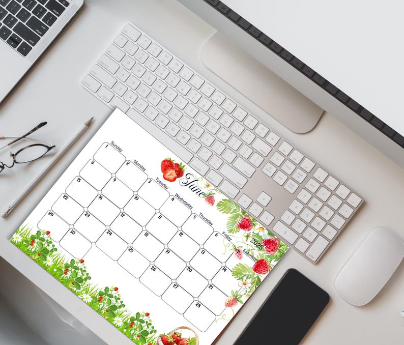 June 2025 Editable Printable Calendar-strawberry Summer Printable ...