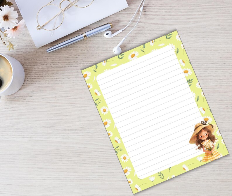 Daisy and Girl Printable Stationery-summer Writing Paper Set Unlined ...