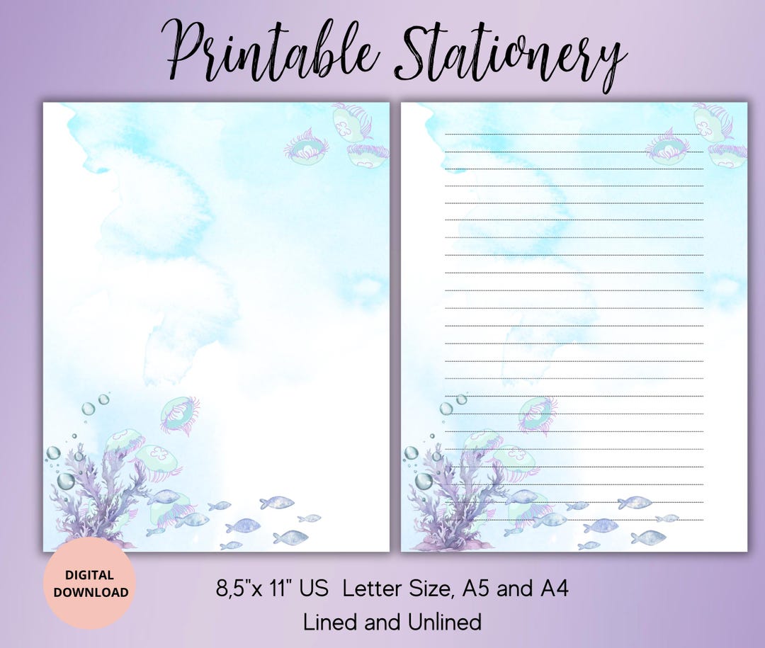 Sea Printable Stationary Marine Stationery Watercolor Writing Paper ...