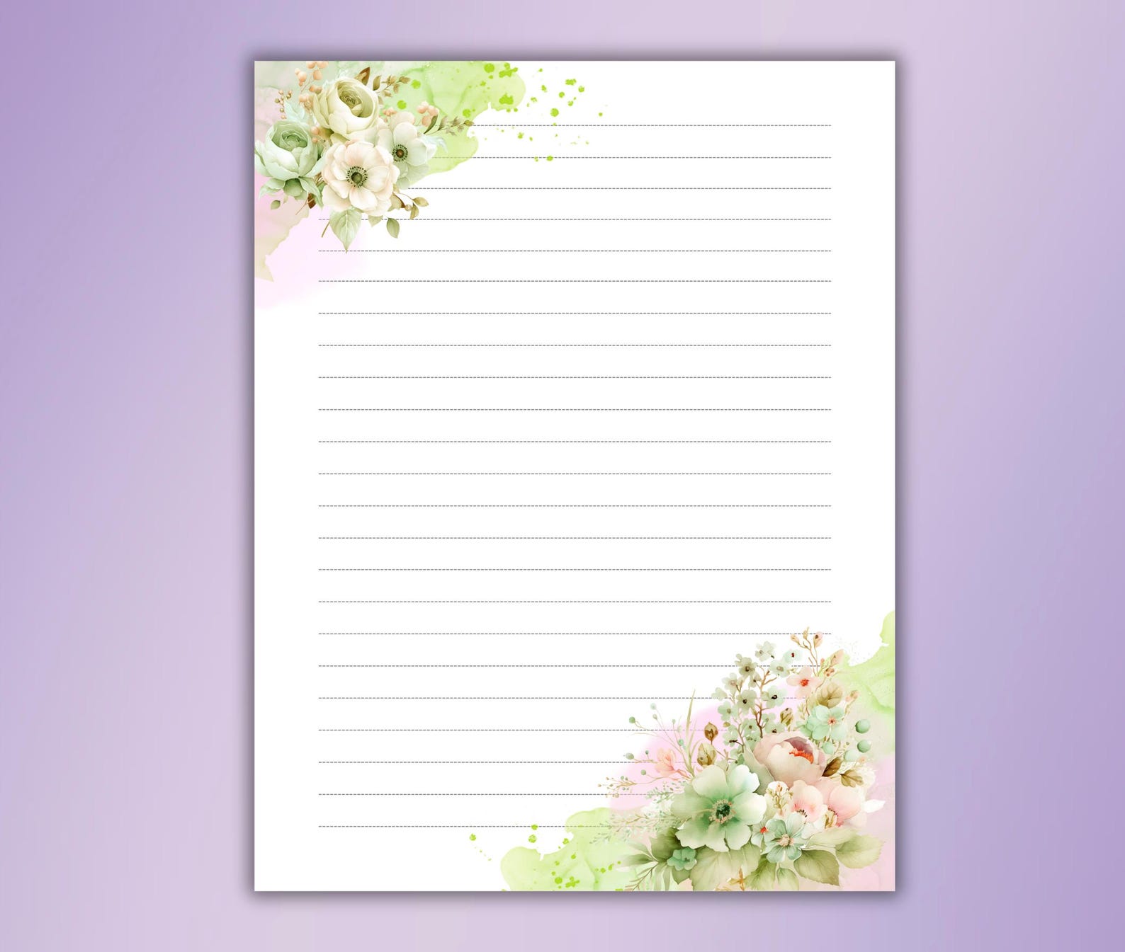 Watercolor Flower Writing Paper Unlined Lined A4/A5/US Letter-printable ...