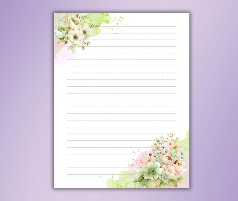 Watercolor Flower Writing Paper Unlined Lined A4/A5/US Letter-printable ...