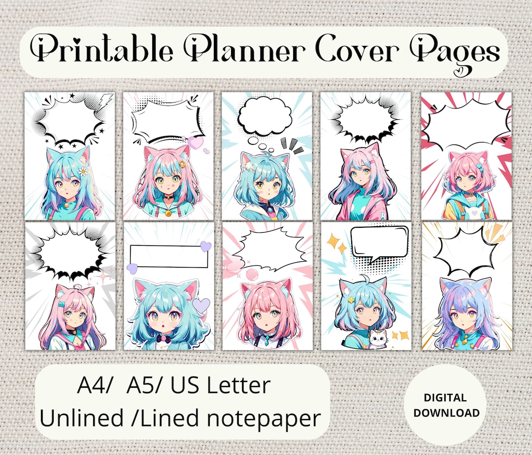 Manga Girl Printable Planner Covers- Planner Dividers-cute Kawaii ...