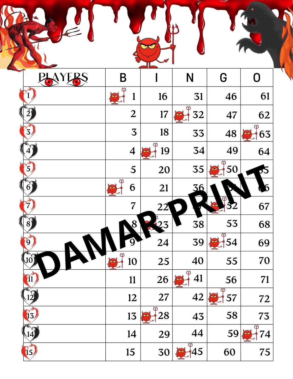 Devils Bingo Boards Printable-bingo Boards 1-15 Lines - Bingo-straight ...