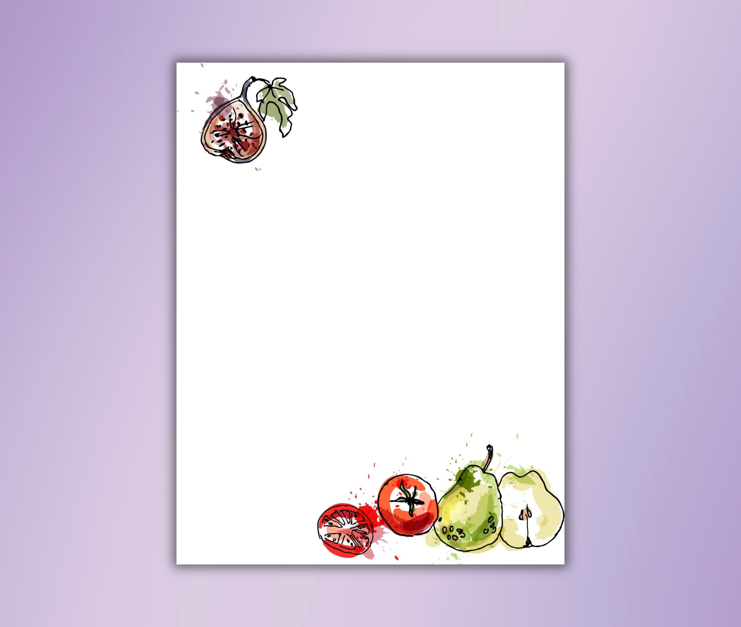 Vegetable Printable Stationary,fruit Writing Paper,watercolor Digital ...