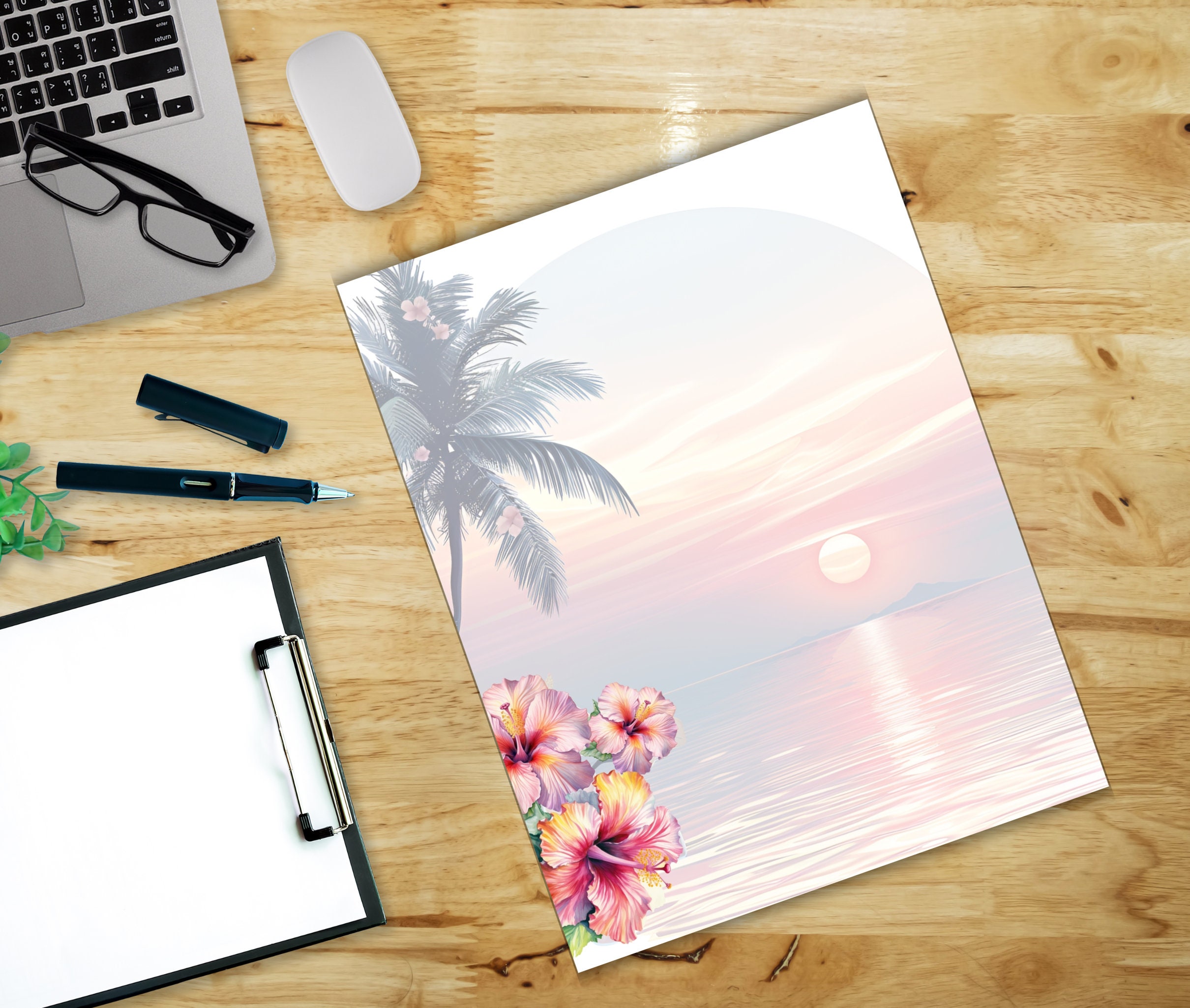 Hawaiian Flower Writing Paper Set - Printable Stationery Set Unlined ...