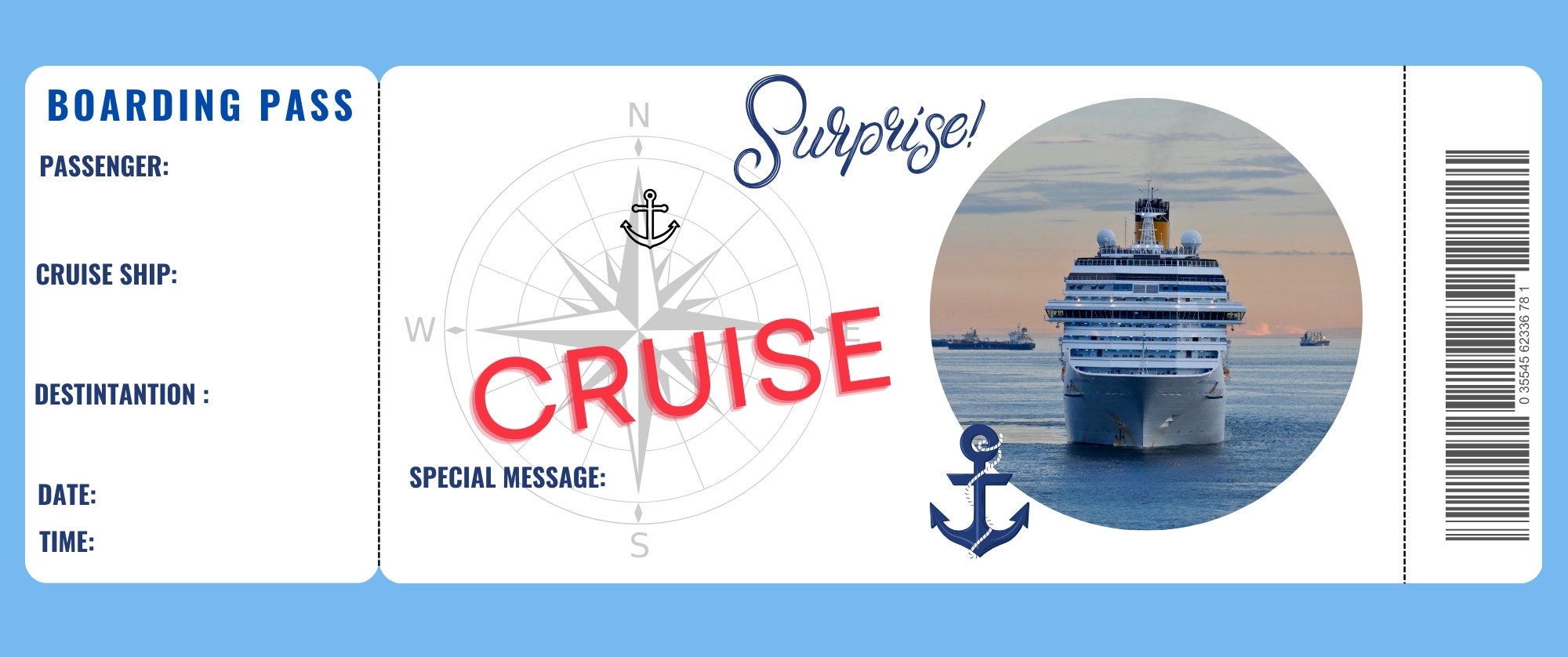 Editable Cruise Tickets-surprise Trip Boarding Pass-cruise Vacation ...