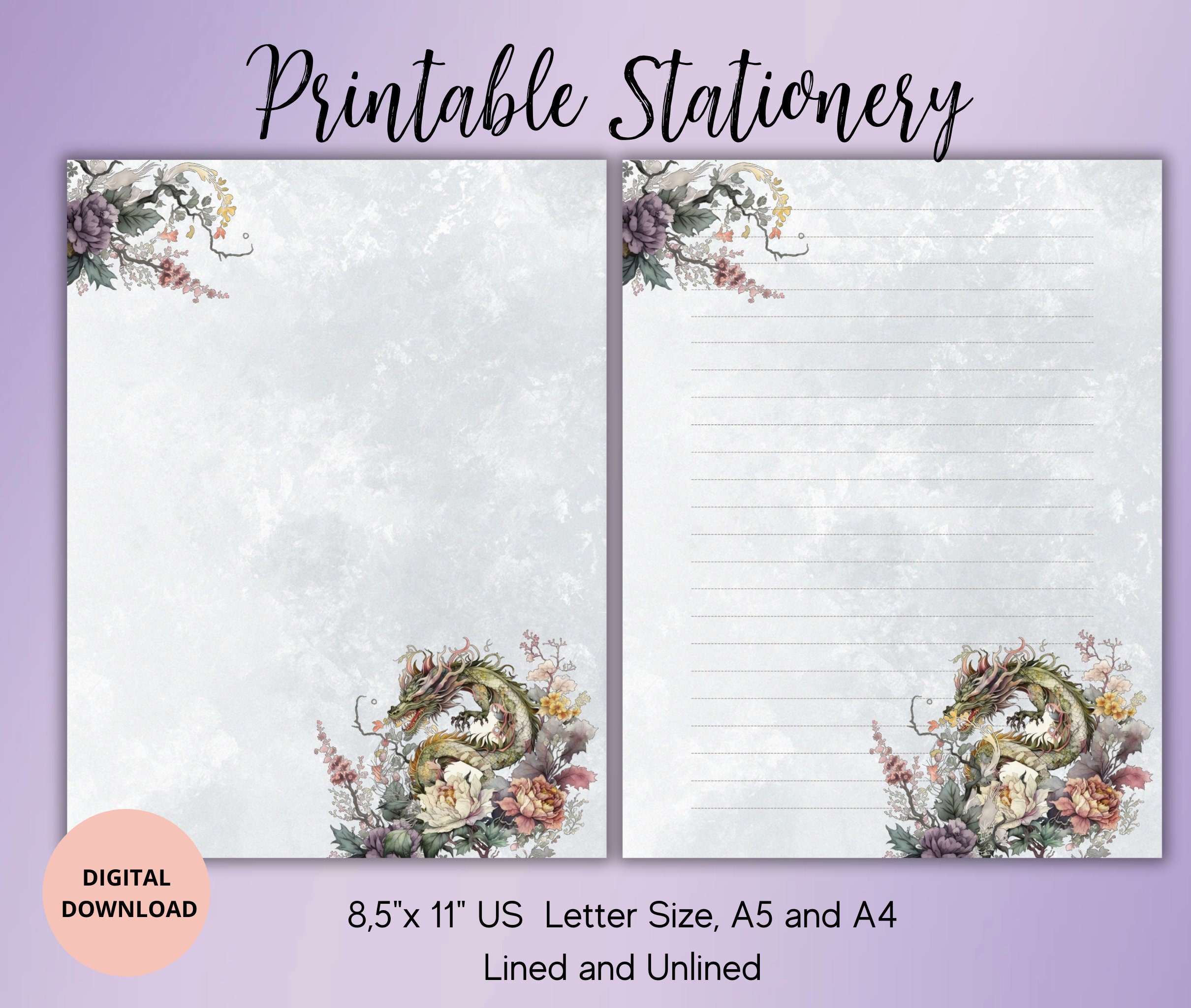 Dragon Printable Stationery-printable Stationary Sets Digital Letter ...