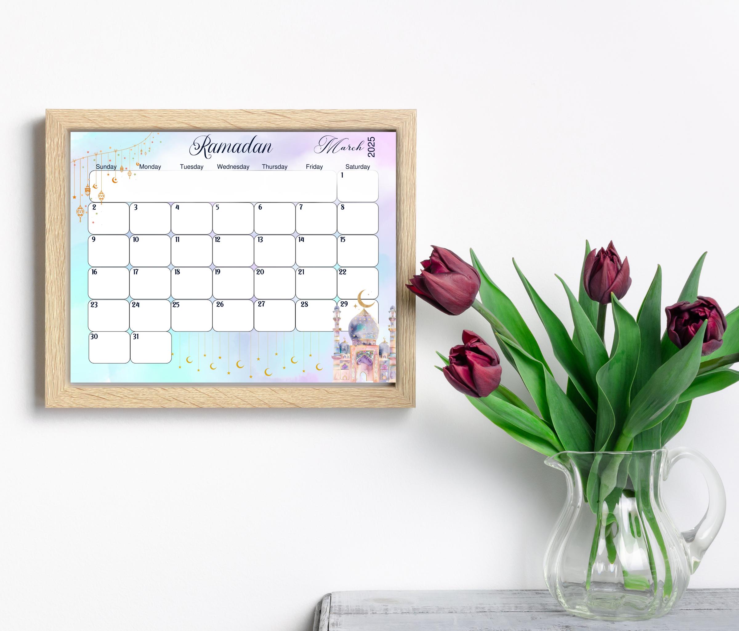 Ramadan Editable Calendar-march 2025 Islamic Muslim Printable Monthly ...
