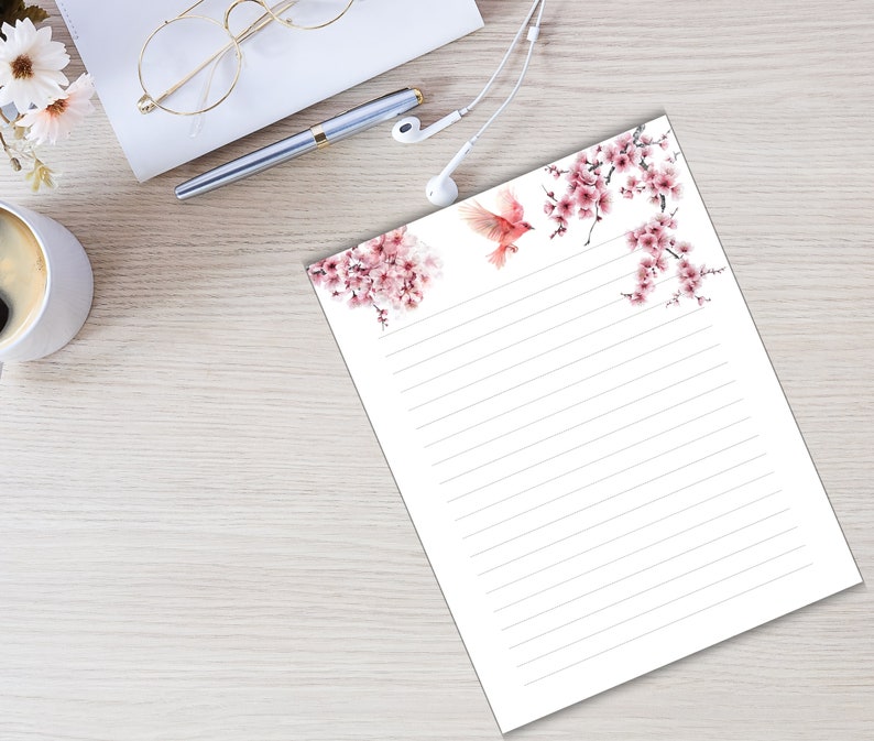 Cherry Blossom and Bird Printable Sationery-sakura Writing Paper Set ...