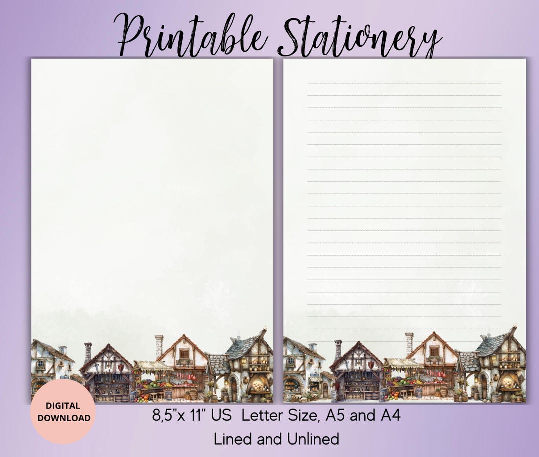 Medieval Village-printable Stationery-village Writing Paper Set A5/A4 ...