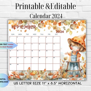 September 2024 Editable Printable Calendar-autumn Gnome Printable ...